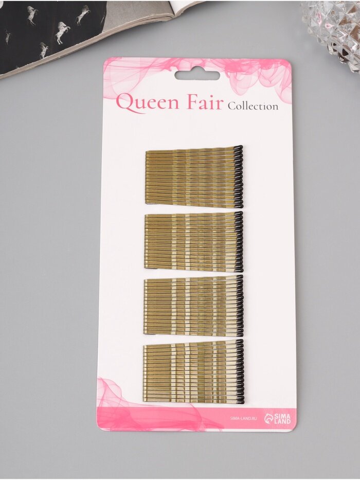 Невидимки Queen Fair «Валери», волнистые, металл, 60 шт, длина 4.5 см, цвет бронзовый