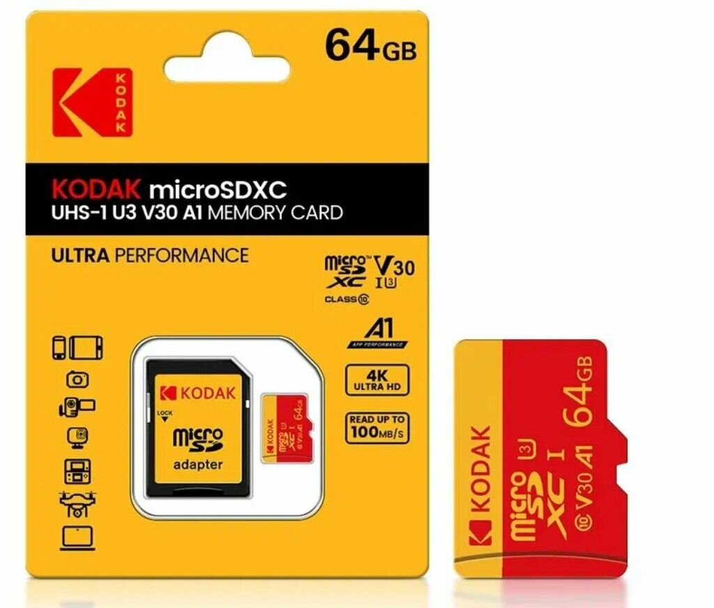 EKMSDM64GXCU3KWAR Карта памяти 64 ГБ MicroSDXC UHS-I U3/V30/A1 red card с адаптером
