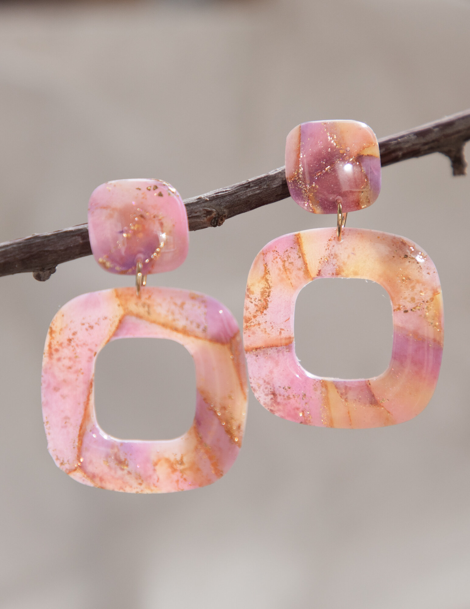 Серьги с подвесками, полимерная глина