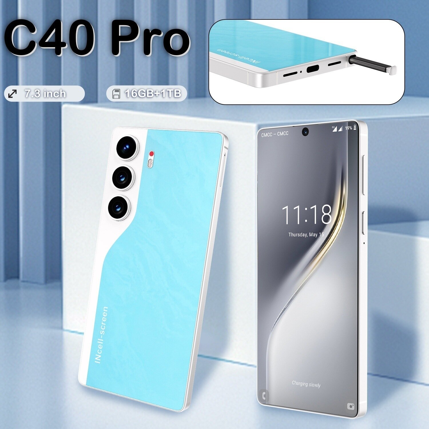 Смартфон C40 PRO, 7.3-дюймовый экран, 2 ГБ ОЗУ + 64 ГБ ПЗУ, Android