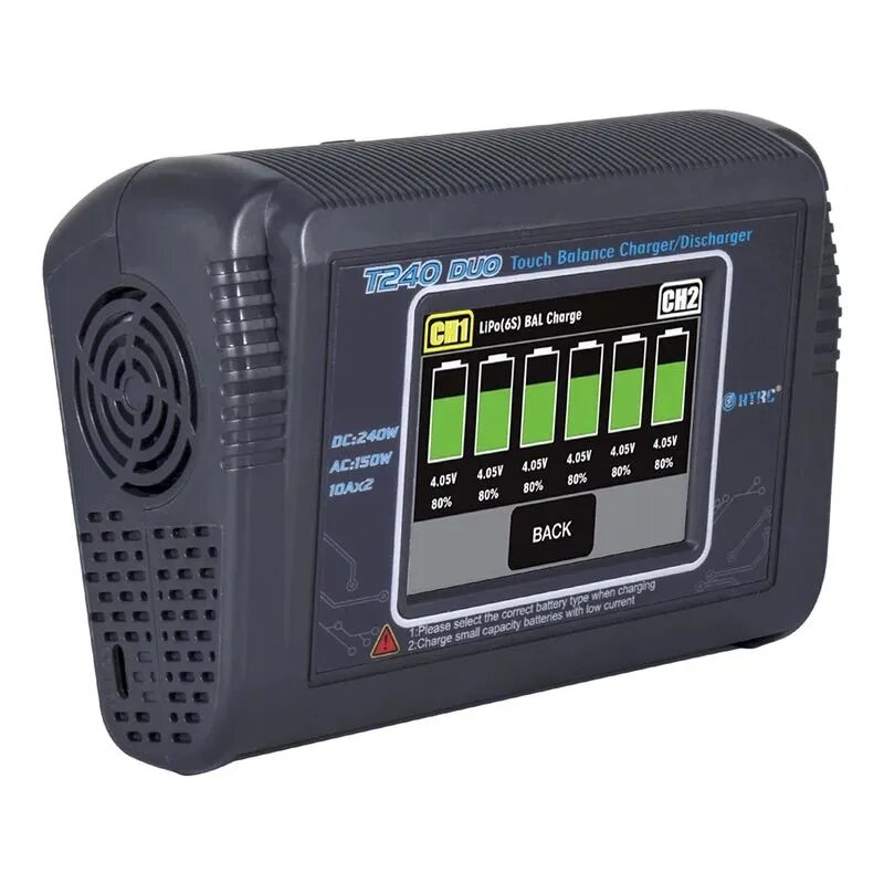 HTRC T240 DUO AC 150W /DC 240W Двухканальное зарядное-разрядное устройство 10A для LiPo, LiHV, LiFe, Lilon, NiCd, NiMh, Pb аккумуляторов.