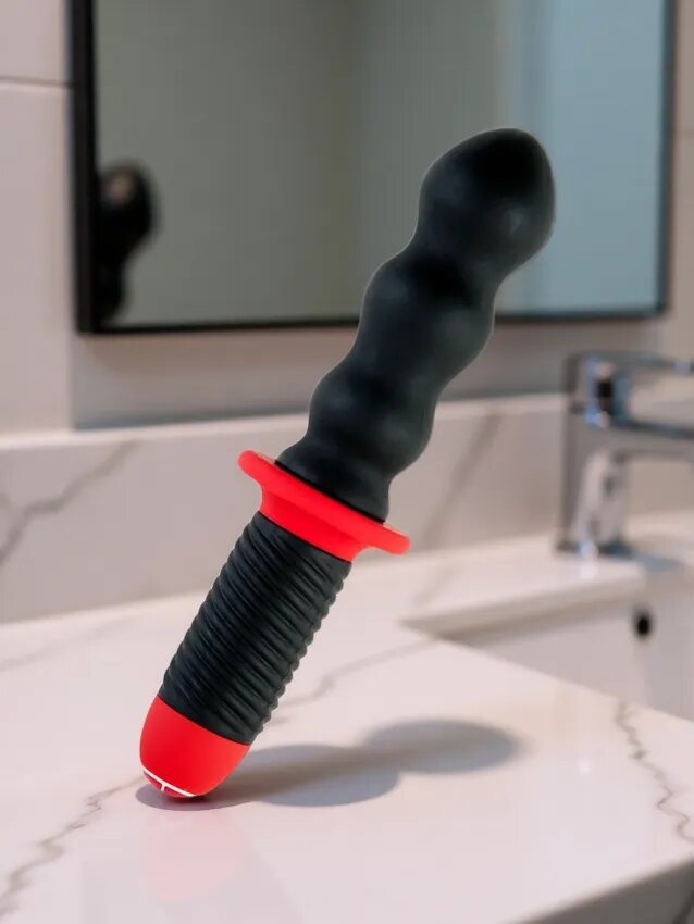 ToyFa Анальный вибратор из силикона Black&Red двусторонний с двойным мотором 28 см, D: 5.4 см, длина: 5.4 см, черный