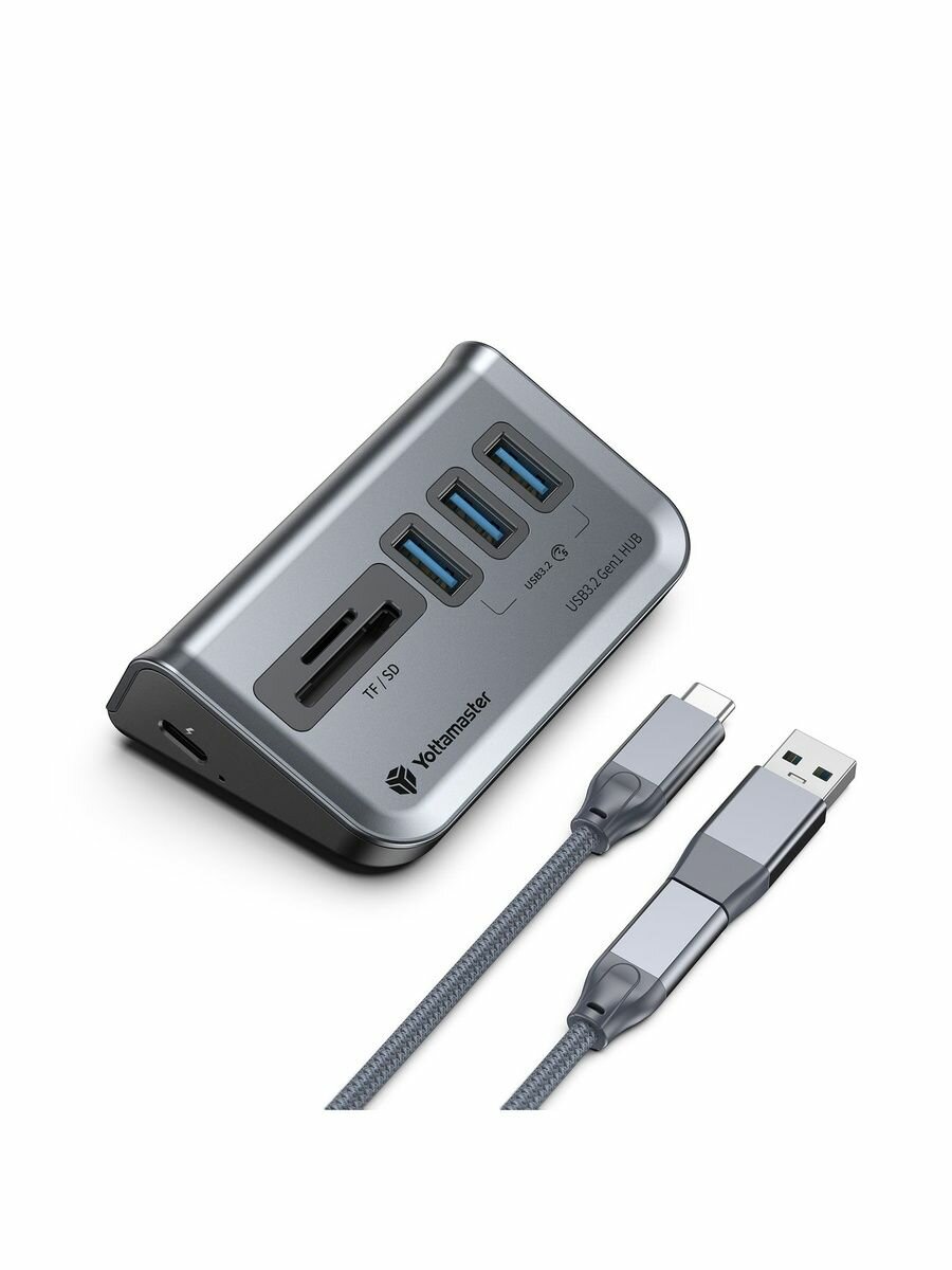 USB HUB Yottamaster GA13ATS хаб USB Type C, с 3 USB-A(USB3.2 Gen1) и SD/TF(USB2.0), 5 В/2 А