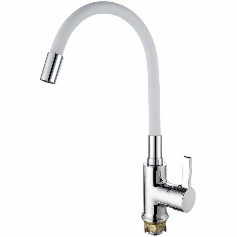 Смеситель для кухни Viko V-40 V-4044 хром белый, с гибким изливом, рычажный, латунь и силикон
