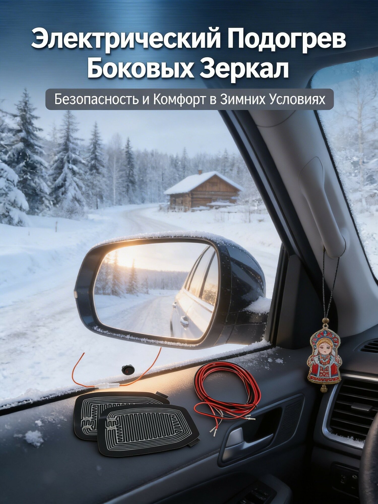 Электрический нагревательный коврик для стекла 12 В, обогреватель бокового зеркала универсальный — подходит для легковых авто, автобусов и грузовиков