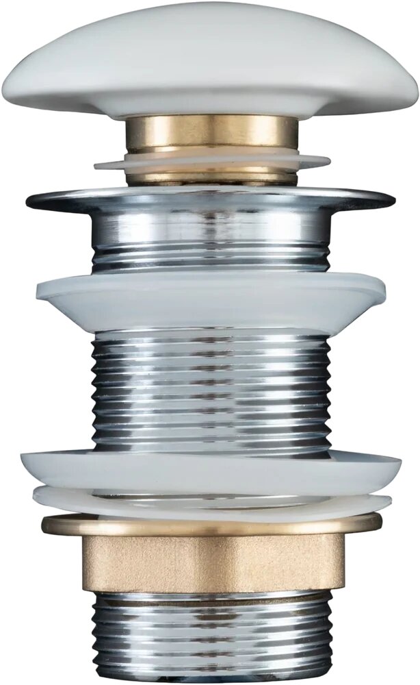 Донный клапан для раковины Aquanet 00330951 без перелива, белый, матовый, с системой клик-клак, латунный, керамический