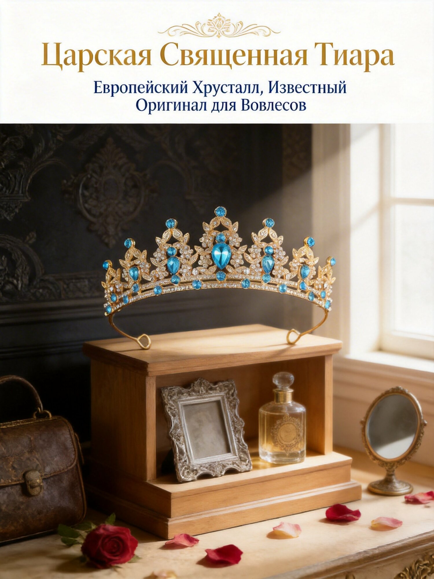 Свадебная барочная тиара, европейская хрустальная корона для невесты, обруч для волос из цветного сплава, водонепроницаемая и гипоаллергенная
