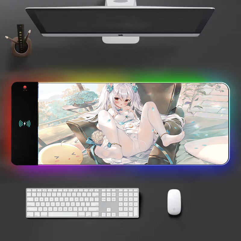 Горячая распродажа по специальной ценеКоврик для стола с RGB-подсветкой и беспроводной зарядкой, игровой коврик для мыши, яркая водонепроницаемая ткань, увеличенный размер, нескользящий, с динамической подсветкой.