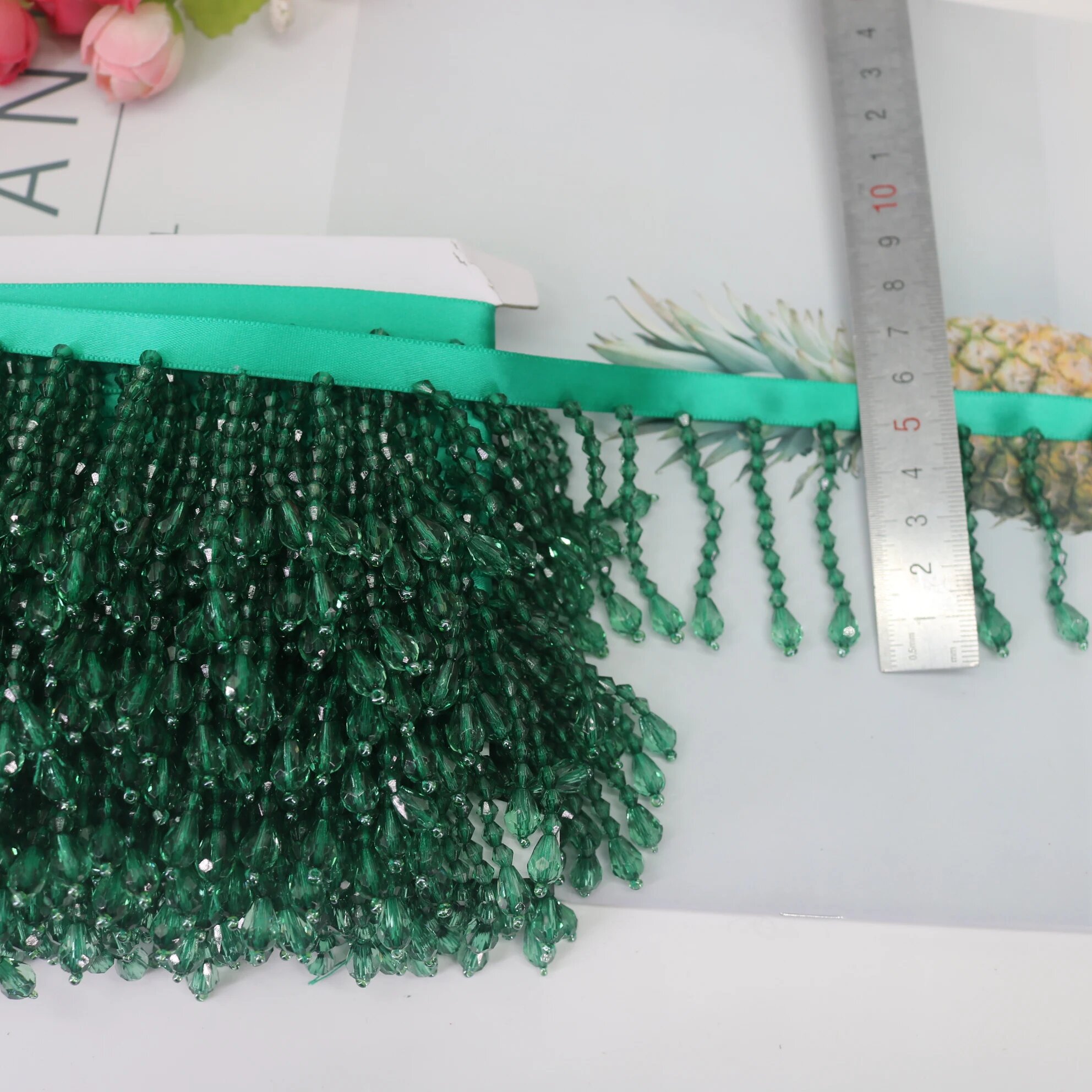 Бахрома из бисерной тесьмы 10 ярдов 6 см blackish green