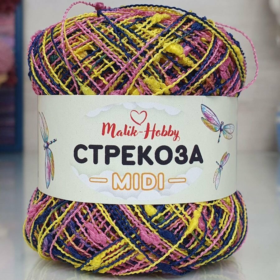 Пряжа M&h стрекоза MIDI 010 желтый/синий/розовый (1 моток)