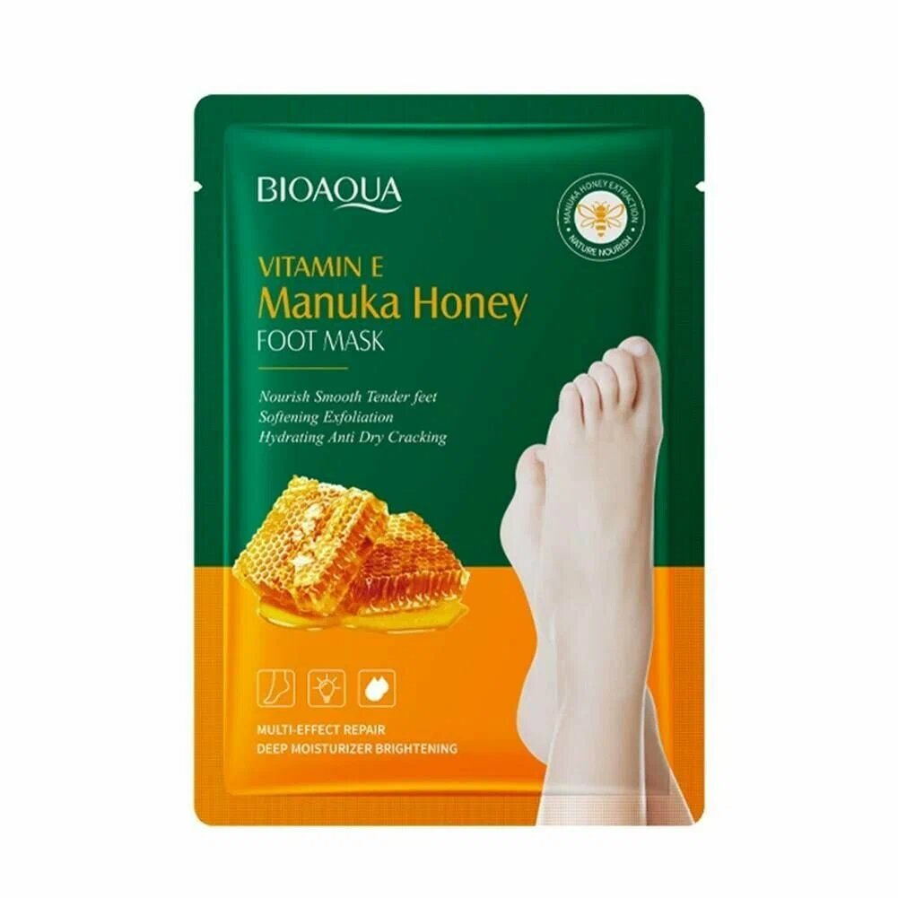Vitamin E MANUKA HONEY Foot Mask, BIOAQUA (Тканевая маска-носочки для НОГ с витамином Е и мёдом манука), 35 мл.
