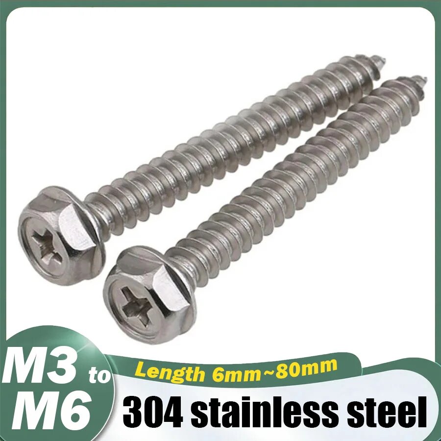 Саморезы по дереву M5x35mm, нержавеющая сталь, 3шт