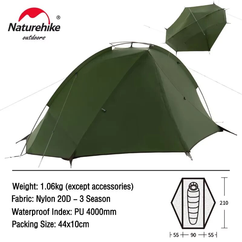 Палатка Naturehike Tagar для 1-2 человек, легкая палатка для походов, автономная куполообразная палатка для трекинга с подстилкой - 1 человек, зеленый