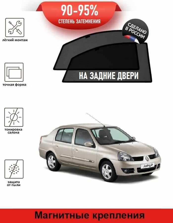 Автошторки LATONIK на Renault Symbol 1, 2 рестайлинг (2006-2008) на задние двери на магнитах