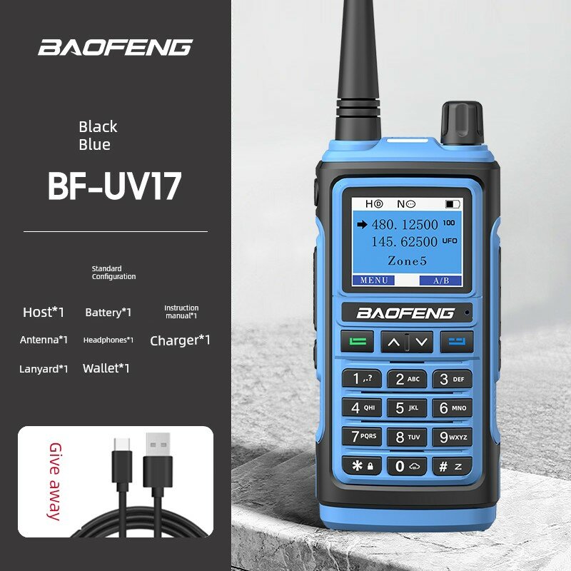 BaoFeng UV Двухдиапазонная Портативная Двухсторонняя Радиостанция с Зарядкой через Type-C, Диапазон 10 км - Синий