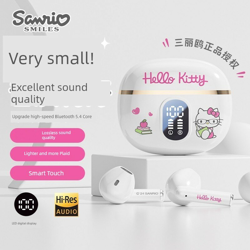 Наушники Bluetooth Hello Kitty с Bluetooth 5.4, игровым режимом, цветом снежно-белый и четким звонком