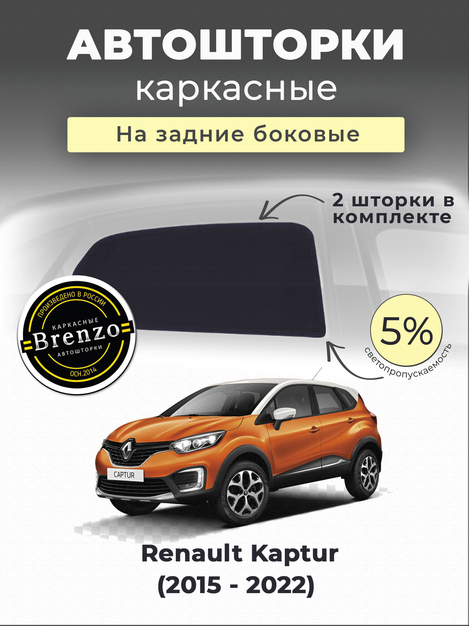 Каркасные шторки Renault Kaptur 1 5дв. (2015-НВ) на задние двери 5%, сетки от солнца в машину