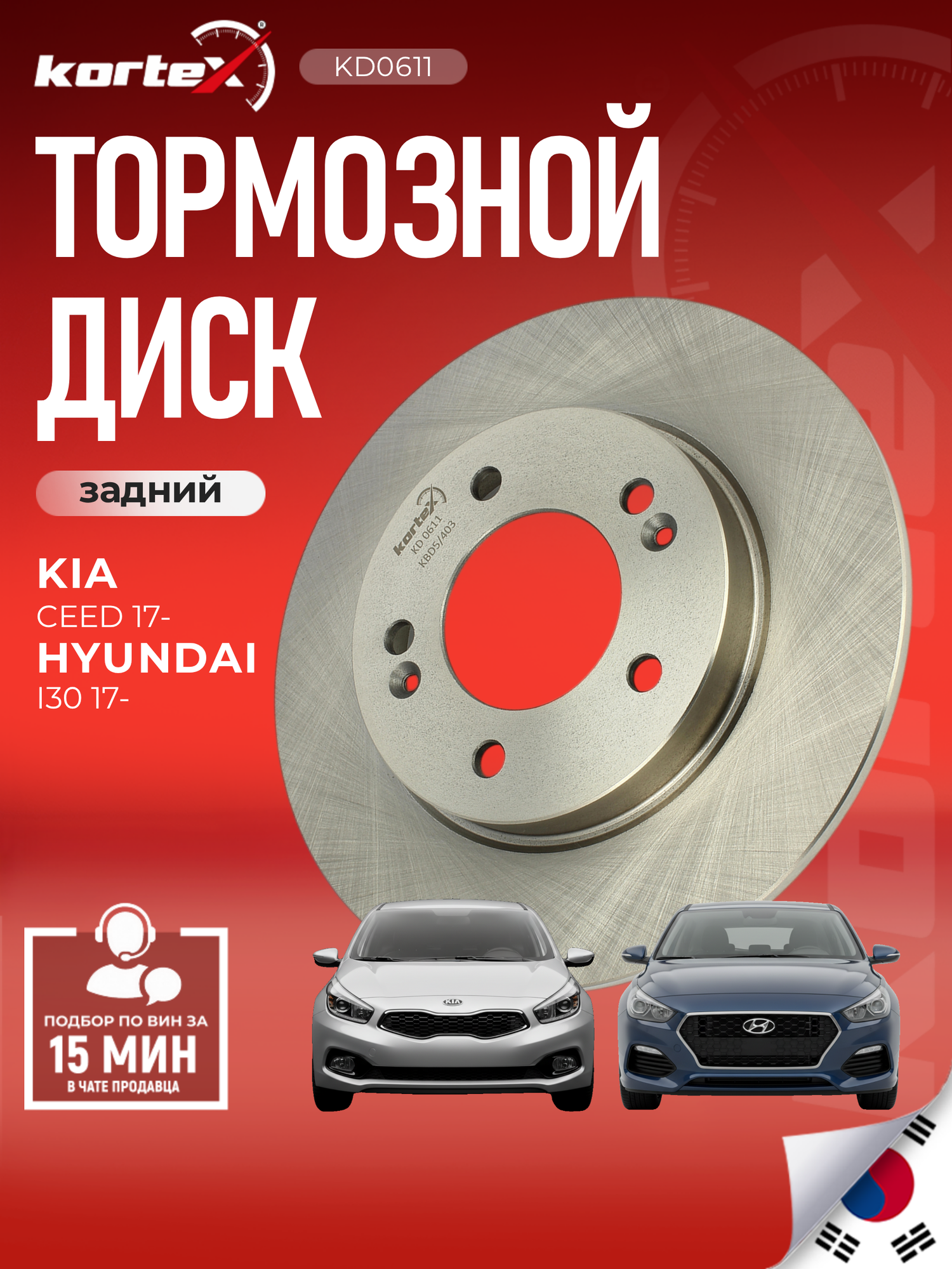 Тормозной диск задний Kia КИА Seed Сид, HYUNDAI Хендай I30, Про Xceed M2000903, BS6436, 60210230SX