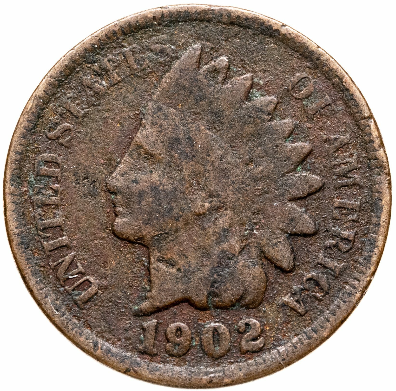 США 1 цент cent 1902 Indian Head Cent, Бронза, в сохранности F