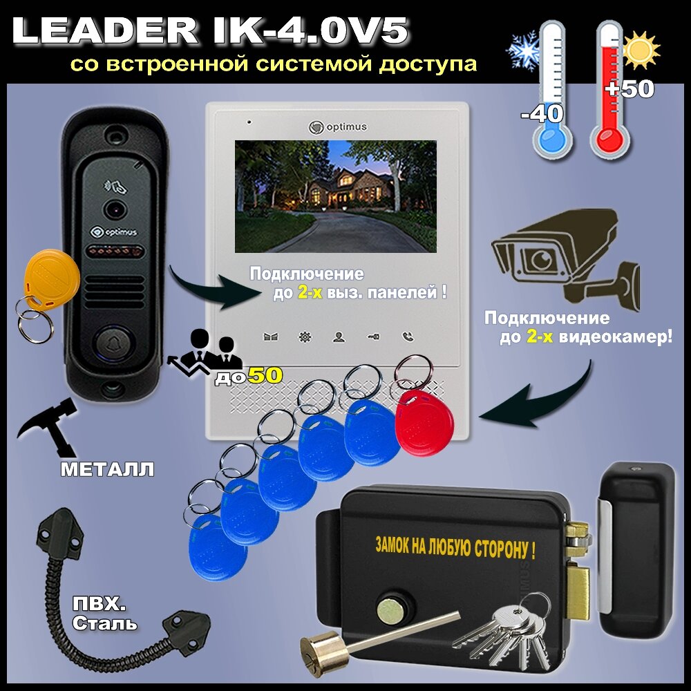 Видеодомофон Leader IK-4.0V5 комплект с доступом