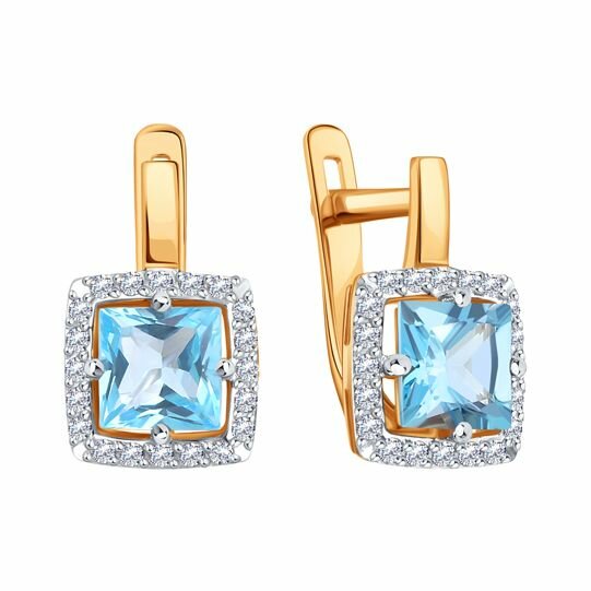 Серьги, красное золото, 585 проба, топаз, фианит