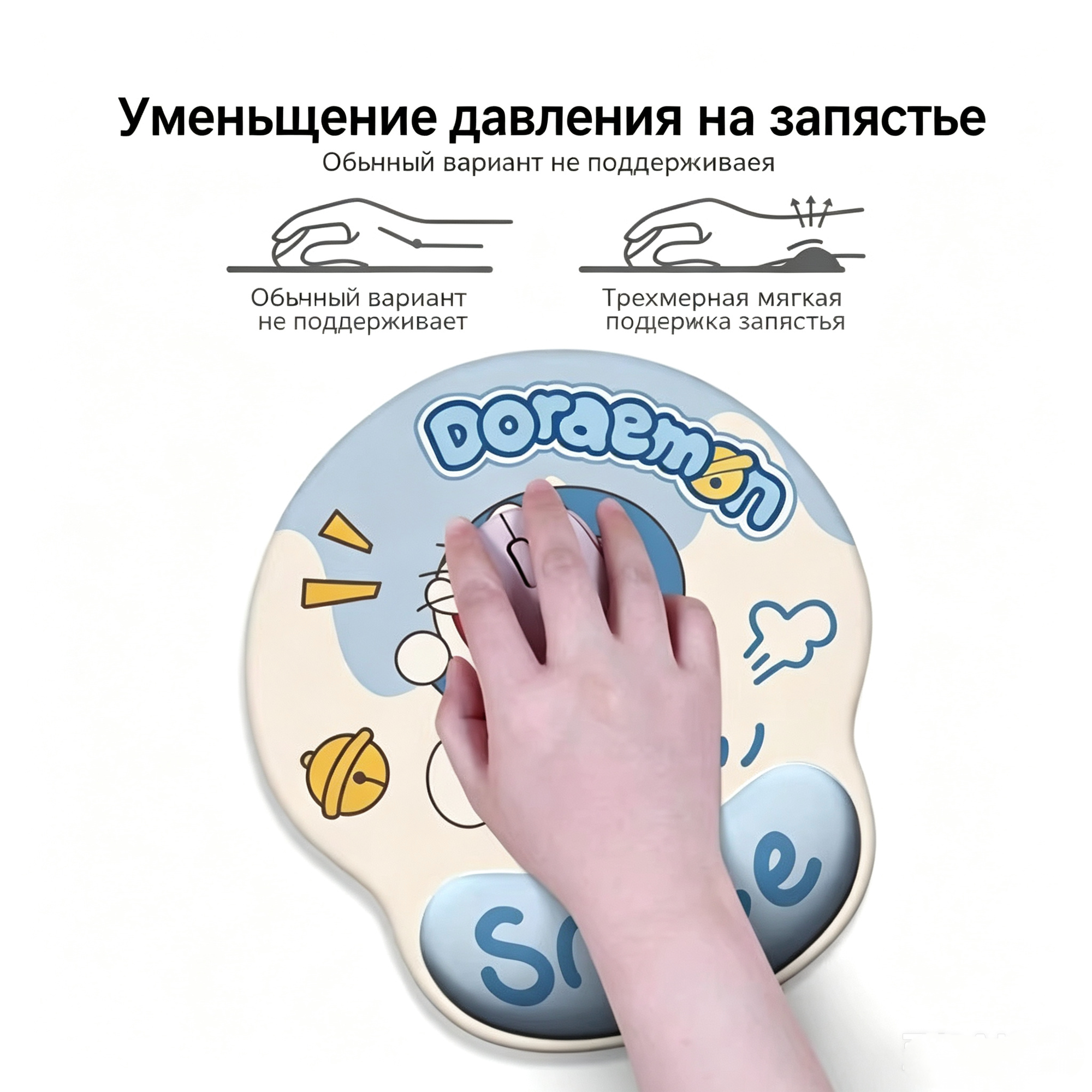 - Подкладка под мышь и клавиатуру с подушкой для запястий Дораэмон (набор)