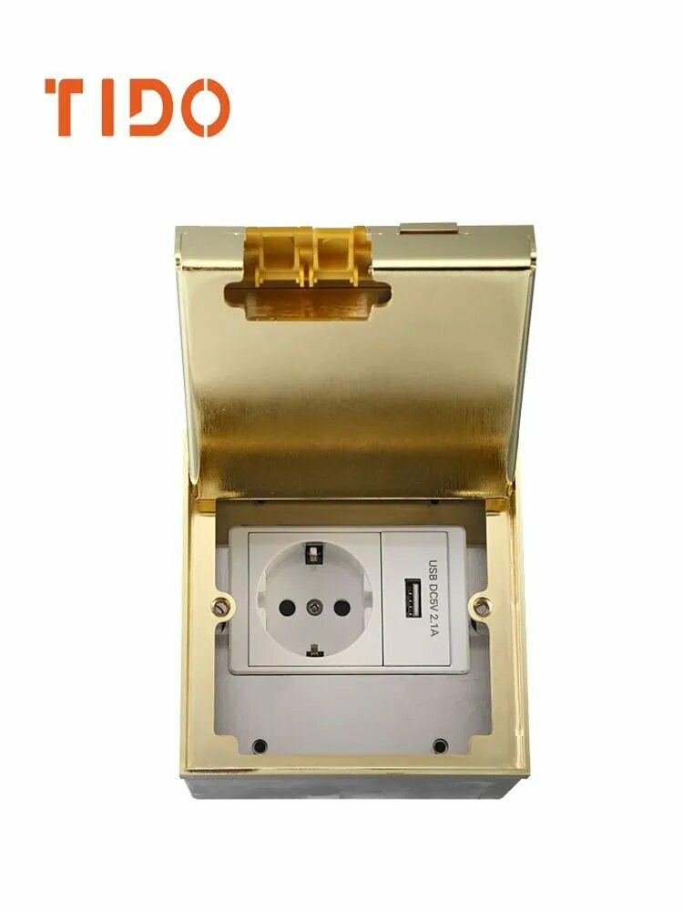 Встраиваемая розетка в пол из нержавеющей стали, 1 розетка + 1 USB-порт, цвет золото, 1 шт