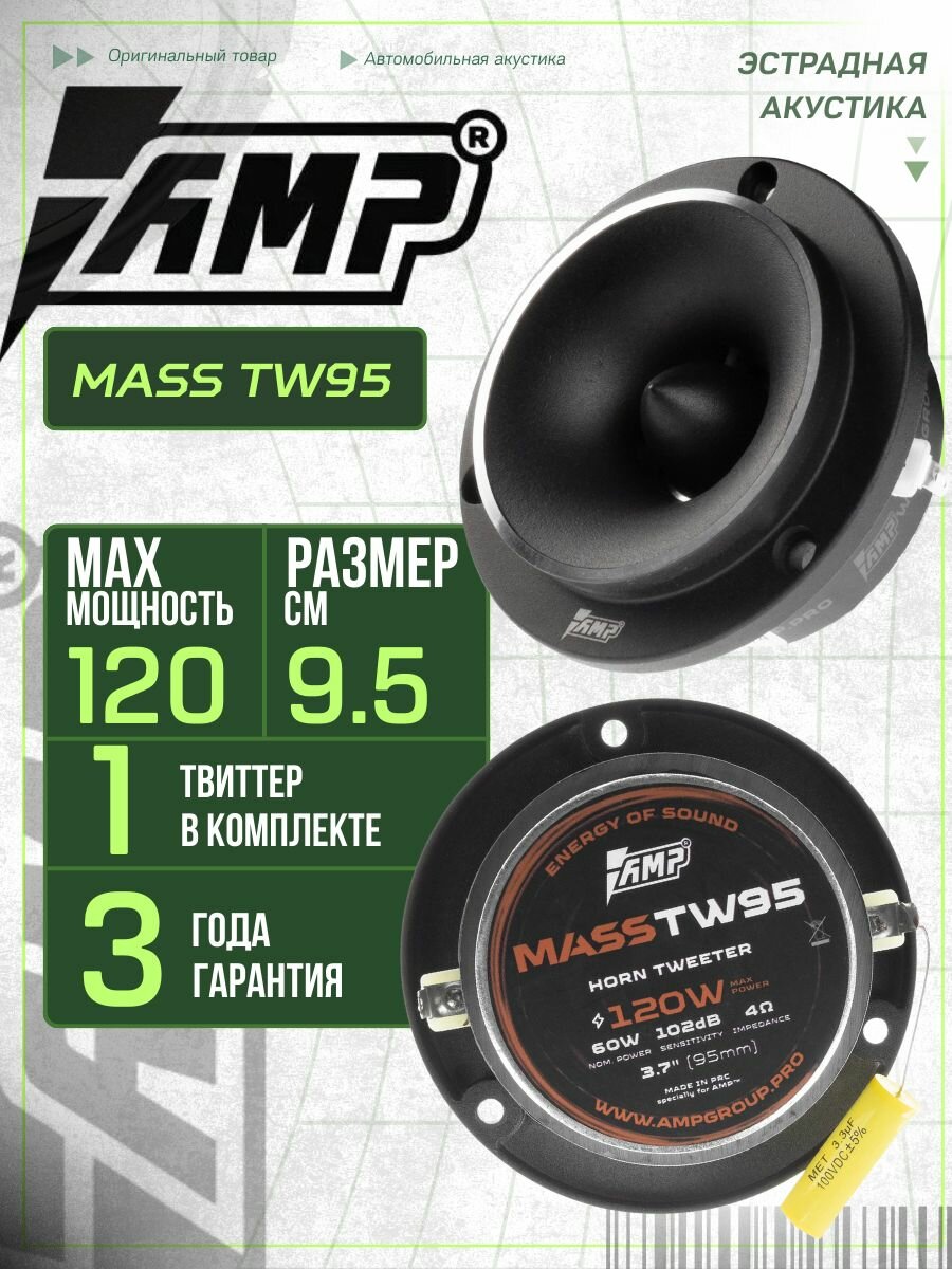Динамики автомобильные / AMP Mass TW95 Твиттер (1шт) Размер 9.5 см