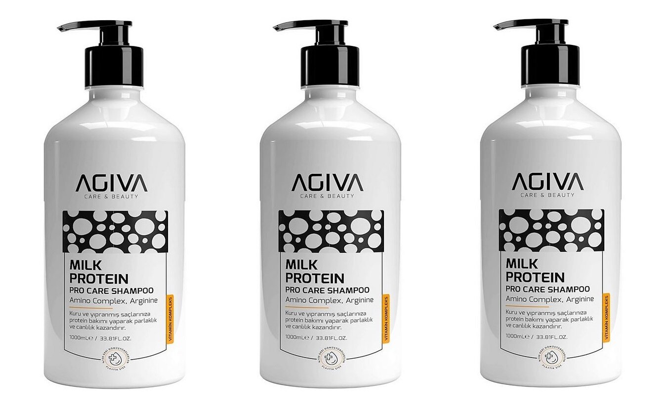 AGİVA Шампунь для волос Milk Protein Amino Complex Pro Care, 1000 мл - 3 штуки