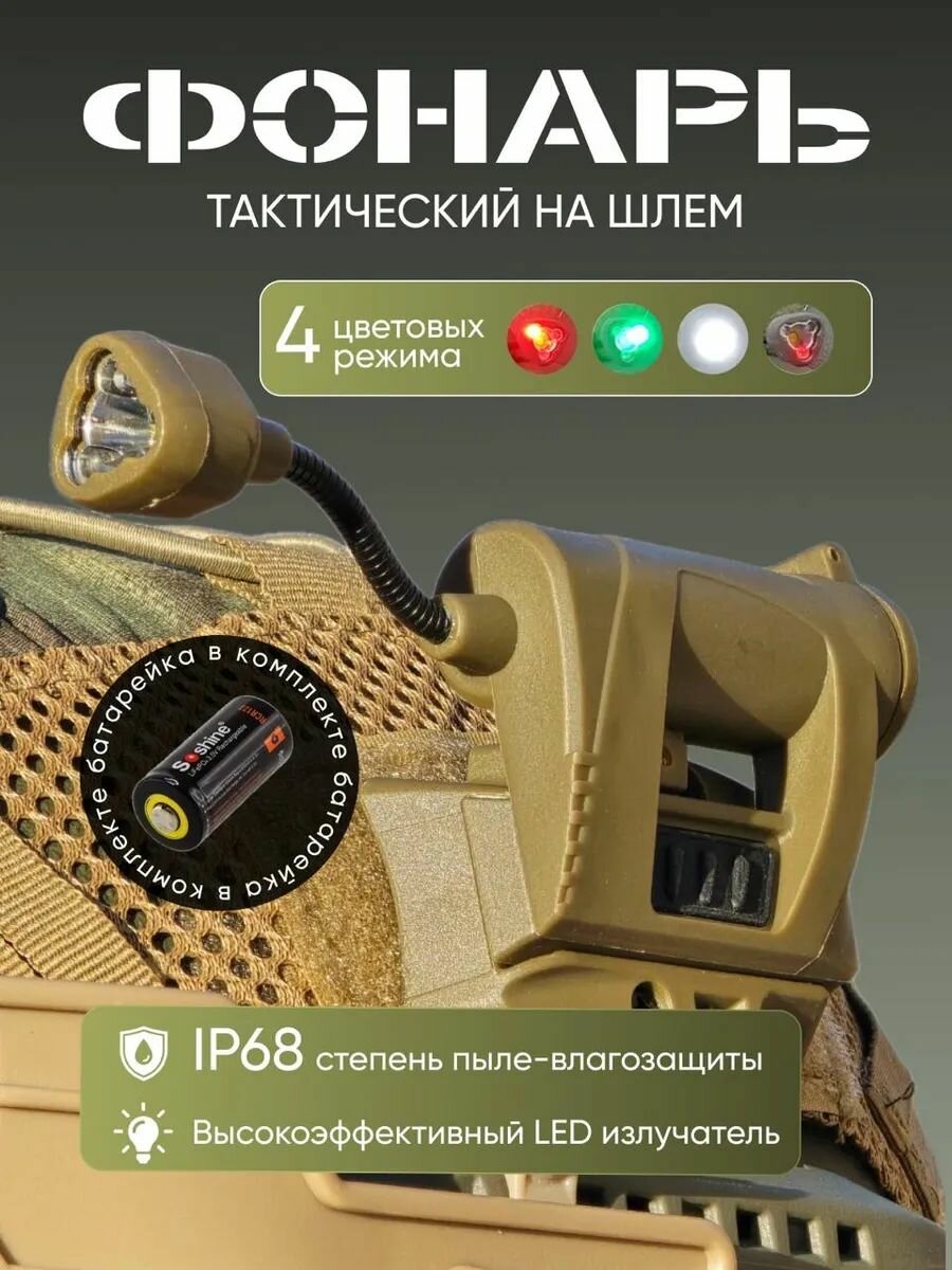 Фонарь тактический на шлем с боковыми рейлами