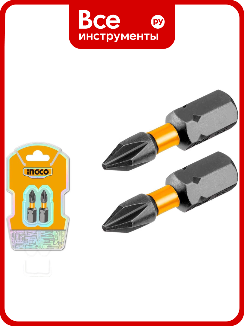 Ударная бита INGCO SUPER INDUSTRIAL S2, PH1x25мм, 2шт. SDBIM71PH125