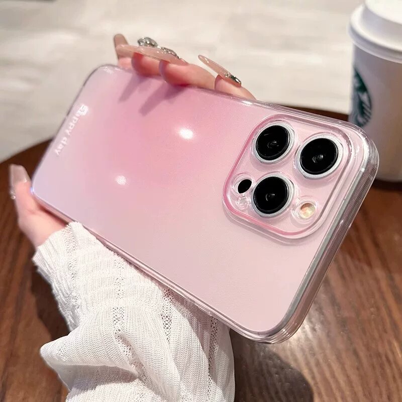 Чехол для iPhone 16 с розовым градиентом и матовой текстурой, полная защита от ударов