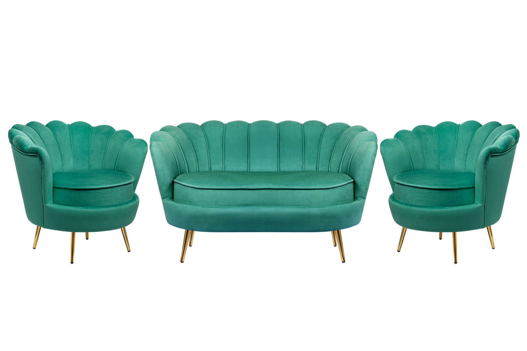 Комплект кресел с двухместным диваном Mak-interior "Ракушка Pearl Green V2", зеленый велюр