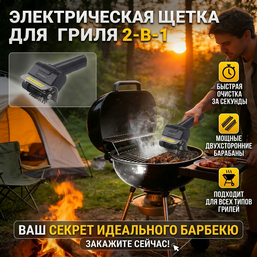 LED-подсветкой Электрическая щетка для гриля, автоматическая щетка для очистки решетки, со сменными насадками
