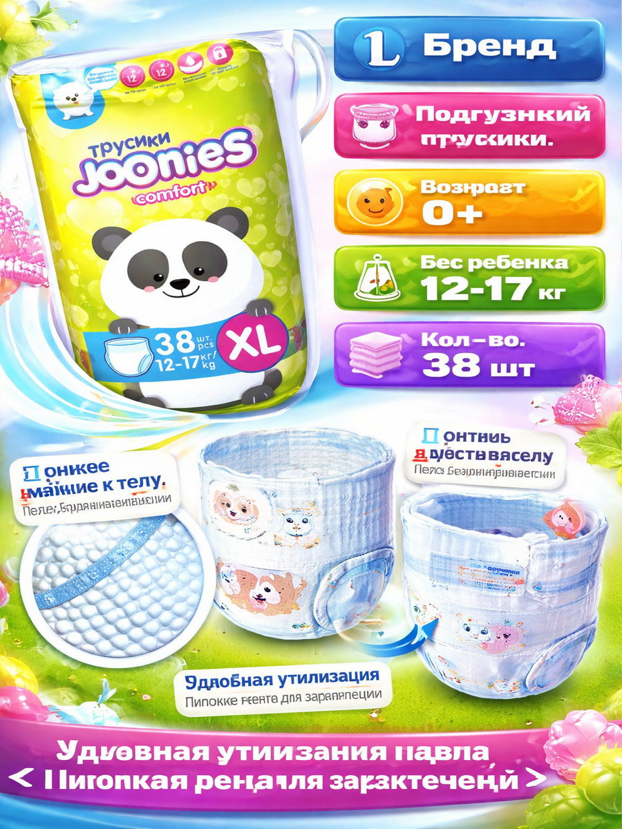 Подгузники-трусики Joonies Comfort размер XL 12-17кг, 38шт