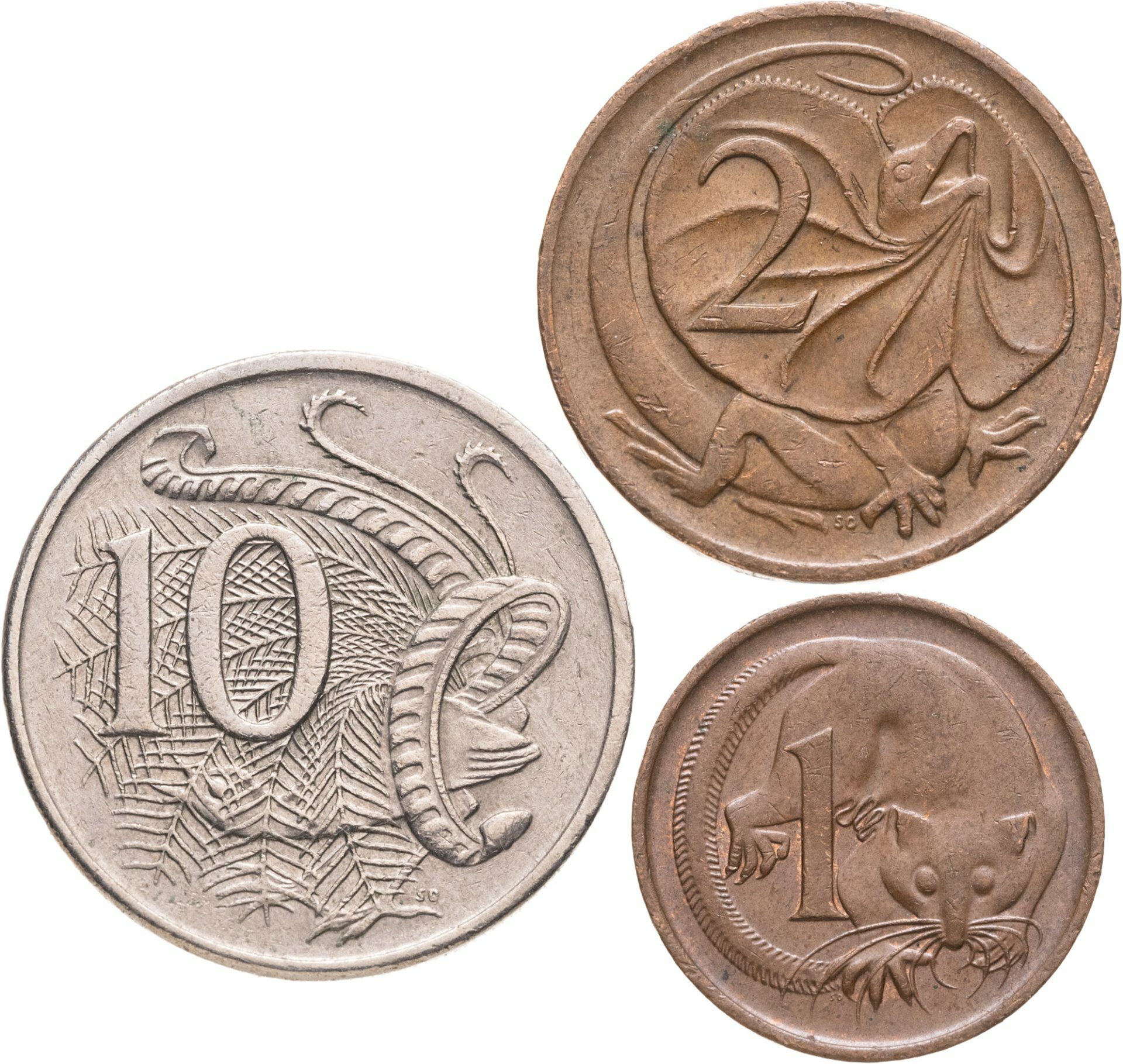 Австралия набор из 3 монет от 1, 2, 10 центов 1980, 1981, 1983 Елизавета II, Бронза, Мельхиор, в сохранности VF-XF