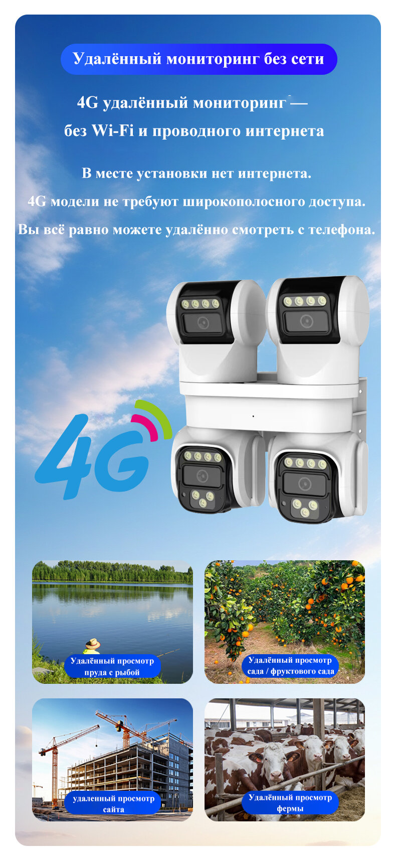 Беспроводная камера видеонаблюдения 4G AI трекинг PTZ 2MP, ИК-подсветка 25 м, поворот 355, IP65
