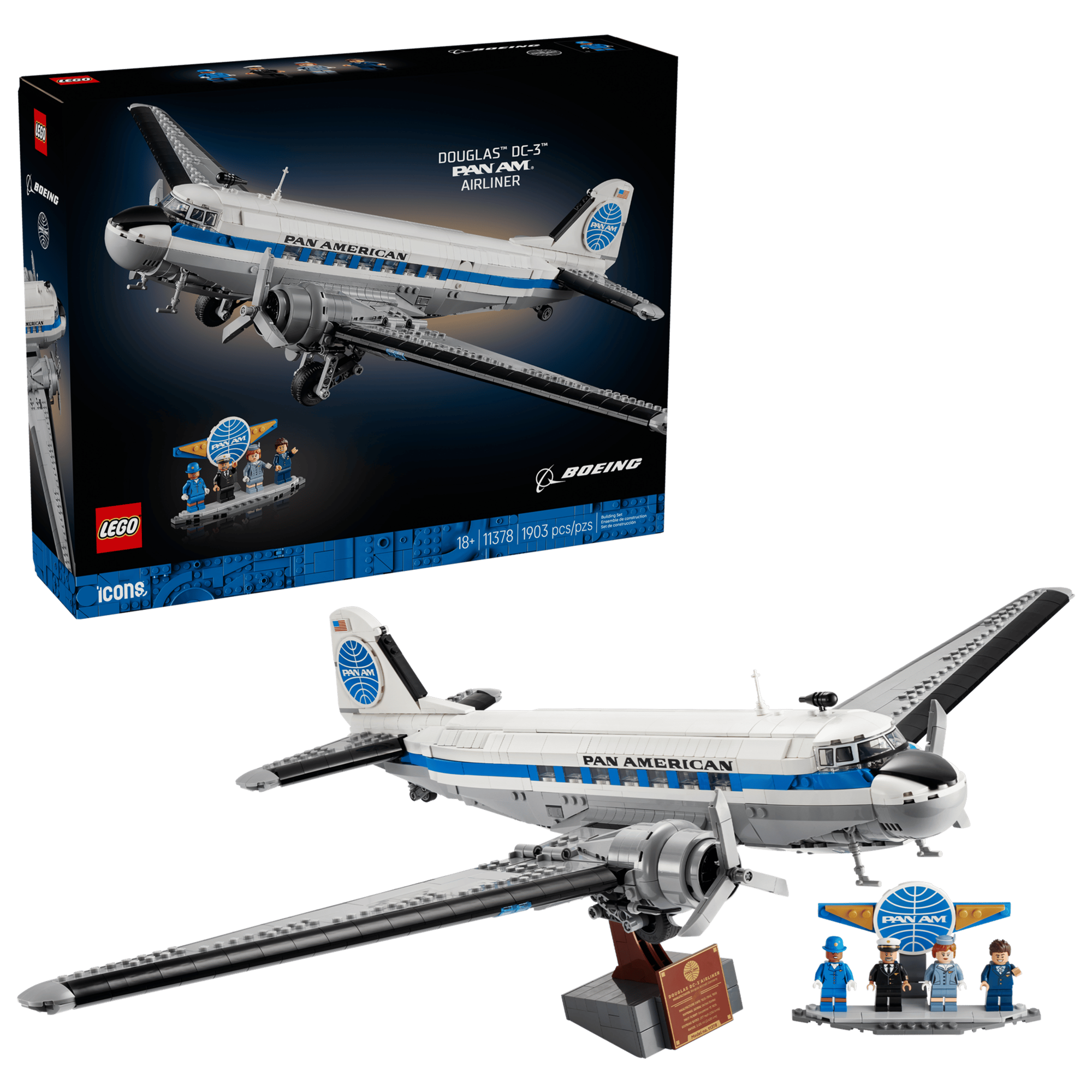 Конструктор LEGO Icons 11378 Самолёт Дуглас DC-3 Пан Американ, 1903 дет.