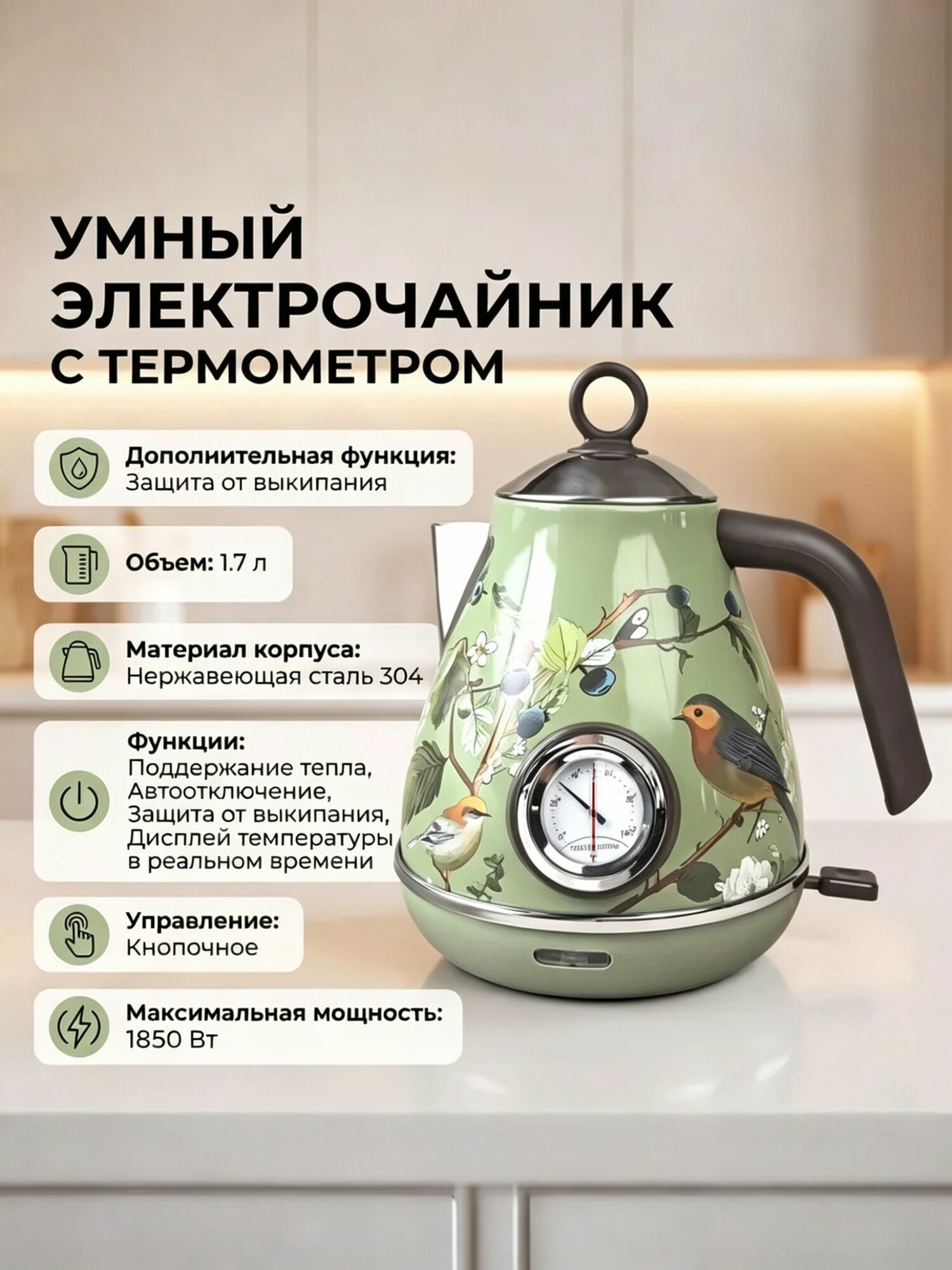 Электрический чайник 019fea8ba4027698bcc6093a45dd5cd4, темно-зеленый