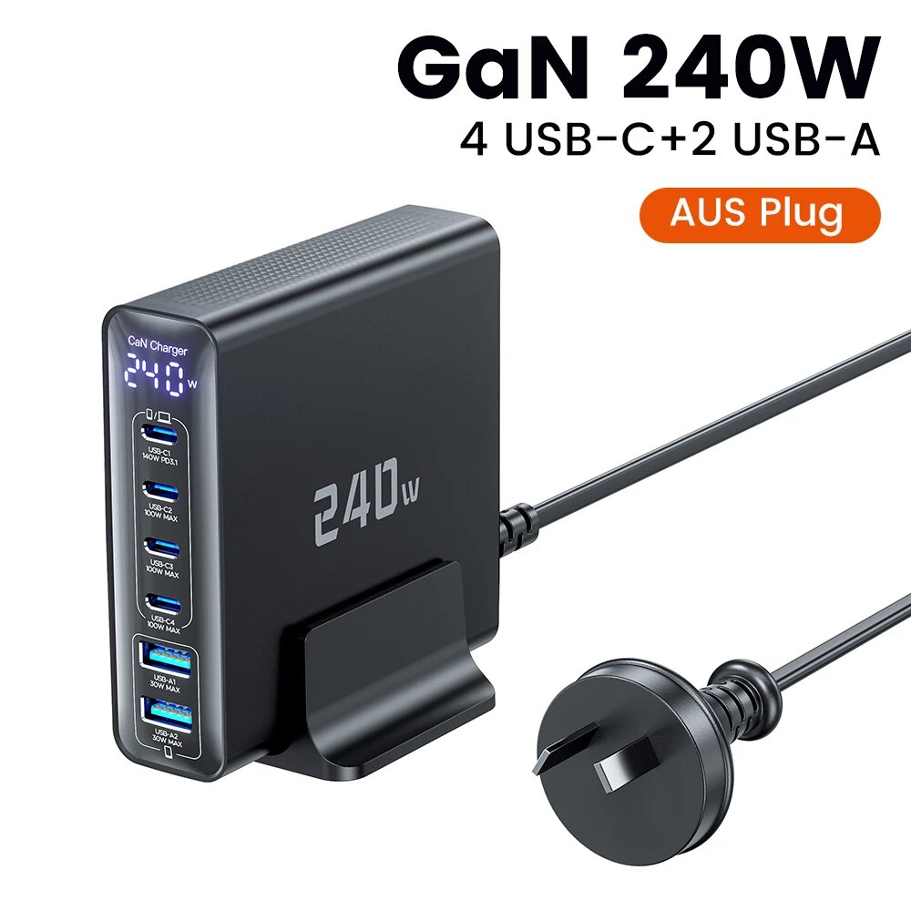 Зарядное устройство Toocki 240W GaN для телефона с PD3.1 145W PPS, цифровым дисплеем, USB-C, настольное зарядное устройство для Macbook, iPhone 17, 16, Samsung S25, S24