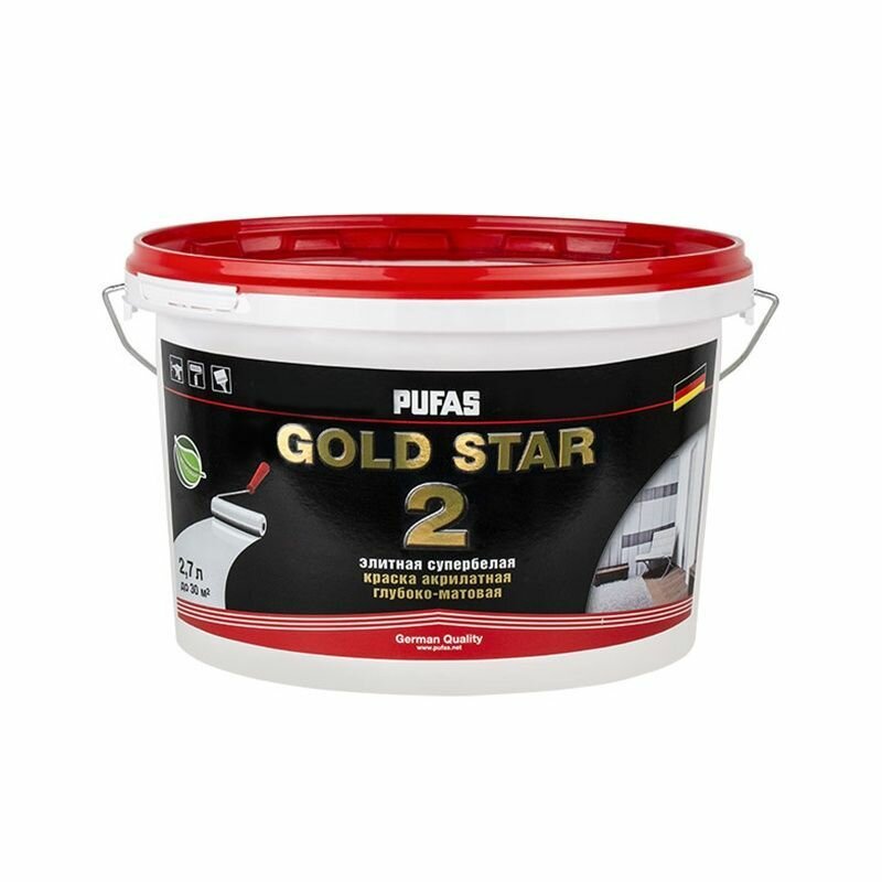 Пуфас GOLD STAR 2 Краска акрилатная супербелая глубокоматовая мороз. (2,7л-4,4кг)