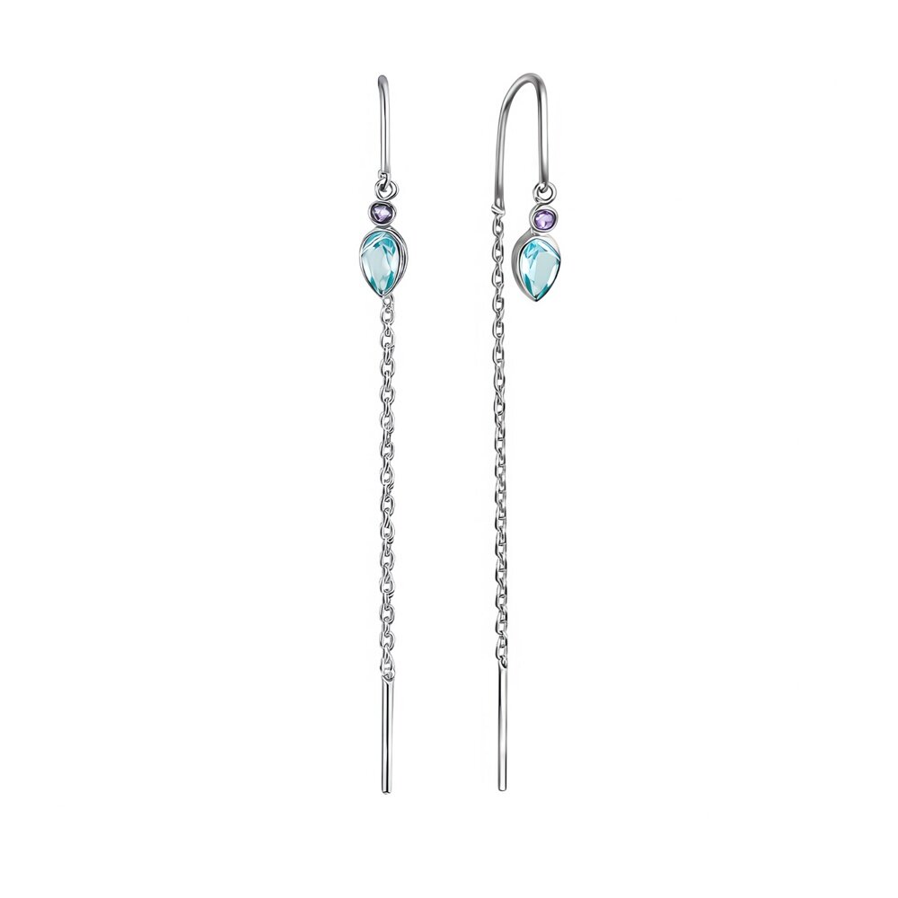 Серьги цепочки, серебро, 925 проба, родирование, топаз, аметист