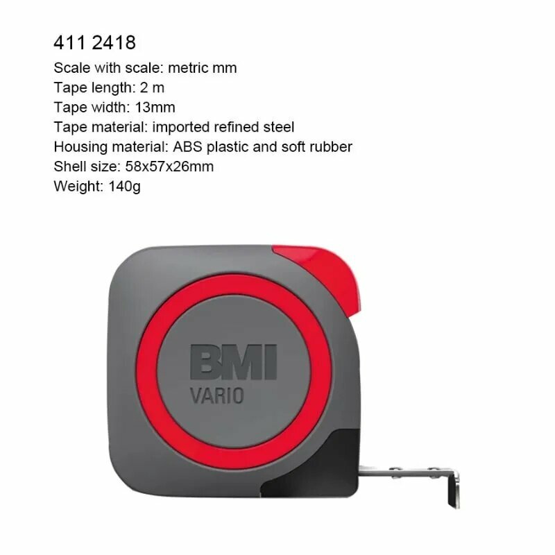 BMI , Высокоточная рулетка с миллиметровой шкалой, выдвижная, № 411-2418