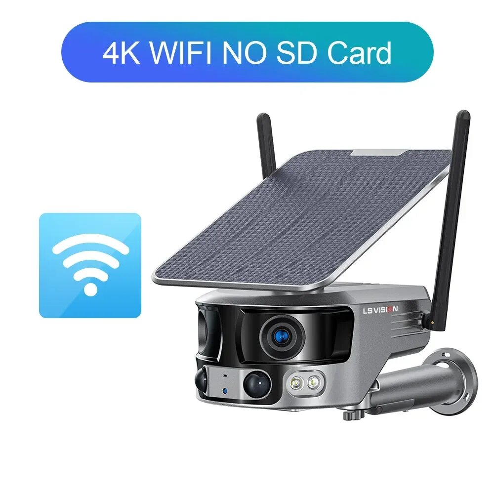 LS VISION 4K 180° Ультраширокоугольная камера безопасности с солнечной батареей 4G для улицы WIFI 4X зум Двойная линза PIR Детекция людей CCTV камера