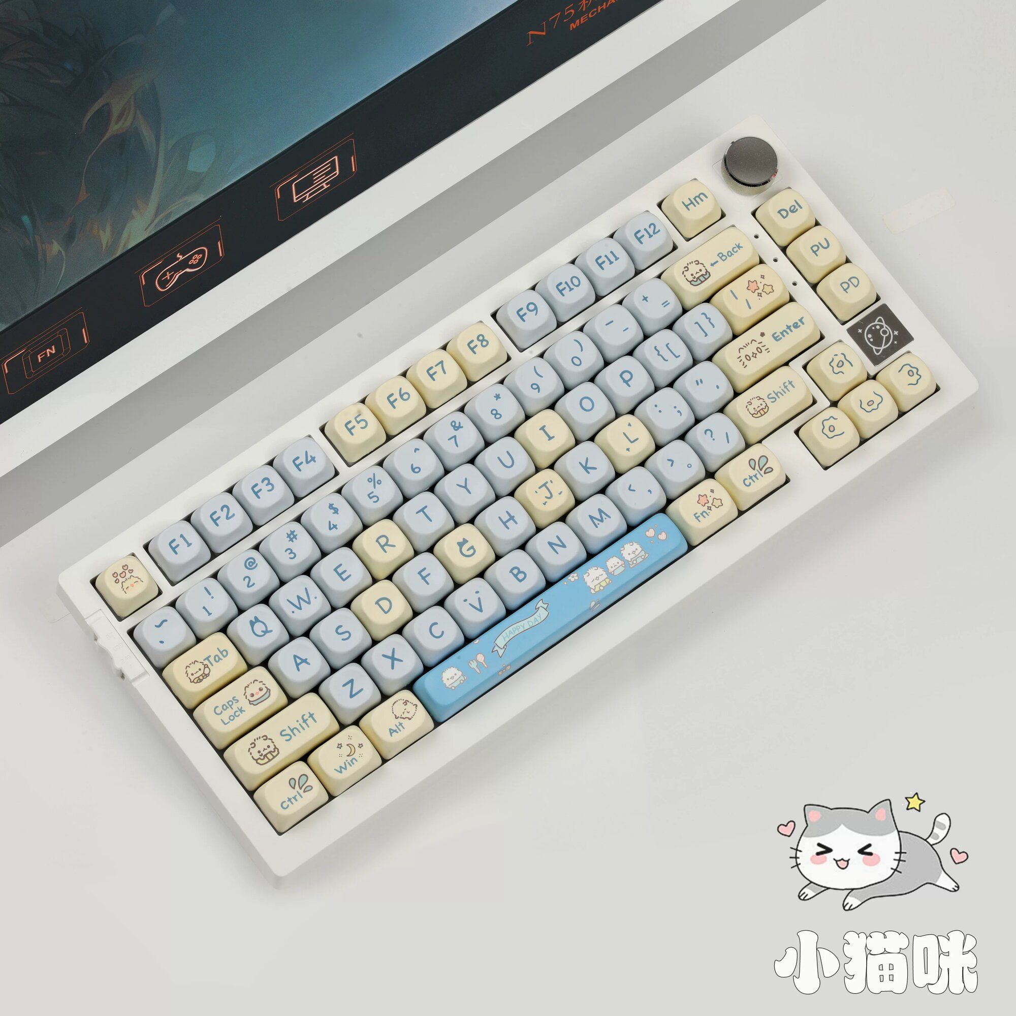 75-клавишная беспроводная механическая клавиатура с RGB-подсветкой, дизайном Кот, осью Лаку-теа звук, 3 режима - N75