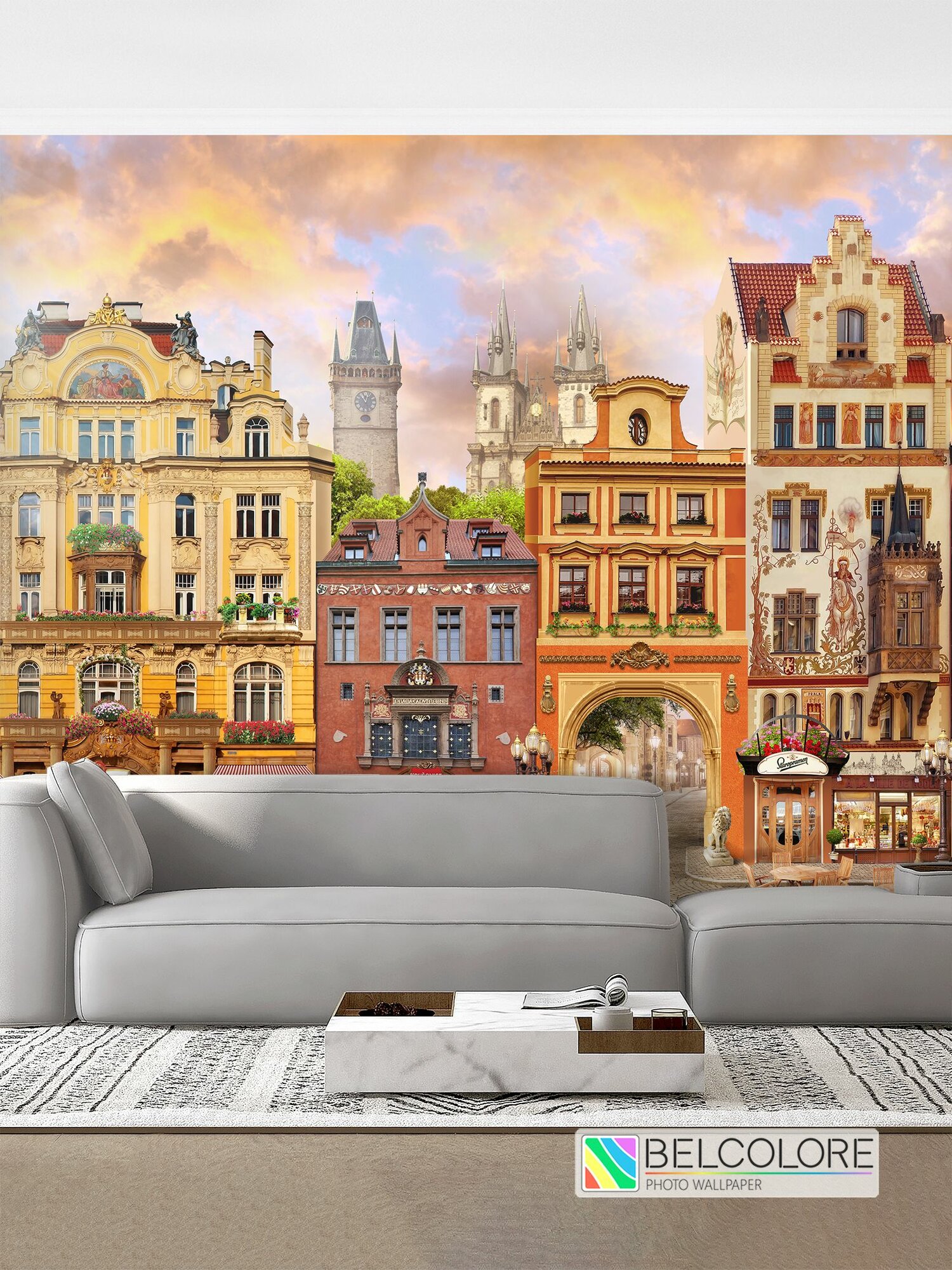 Фотообои на стену флизелиновые 3d, Улицы старого города в Праге с кафе, 300х270 см, на кухню, в спальню, рельефные моющиеся