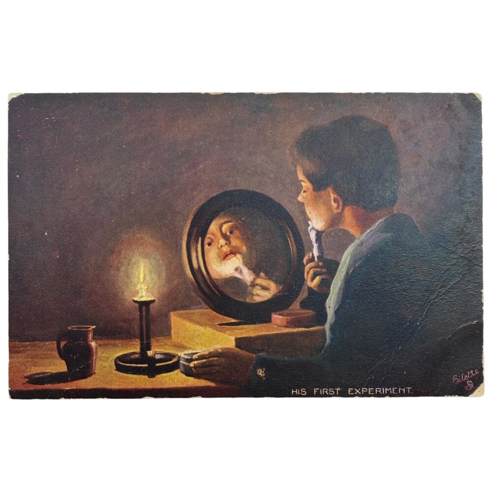 Почтовая открытка "При свете свечи - Oilette" 1905-1920 гг. Raphael Tuck & Sons. Великобритания