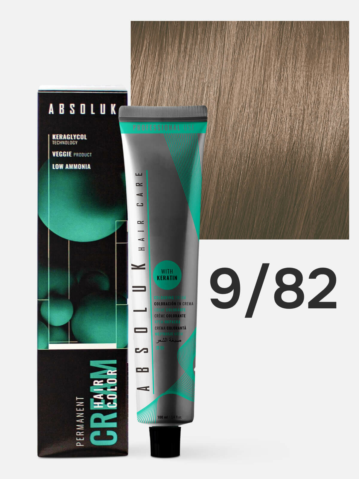 Крем - краска для волос профессиональная Absoluk Hair Color Cream 9.82 Блонд Коричнево-перламутровый, 100 мл