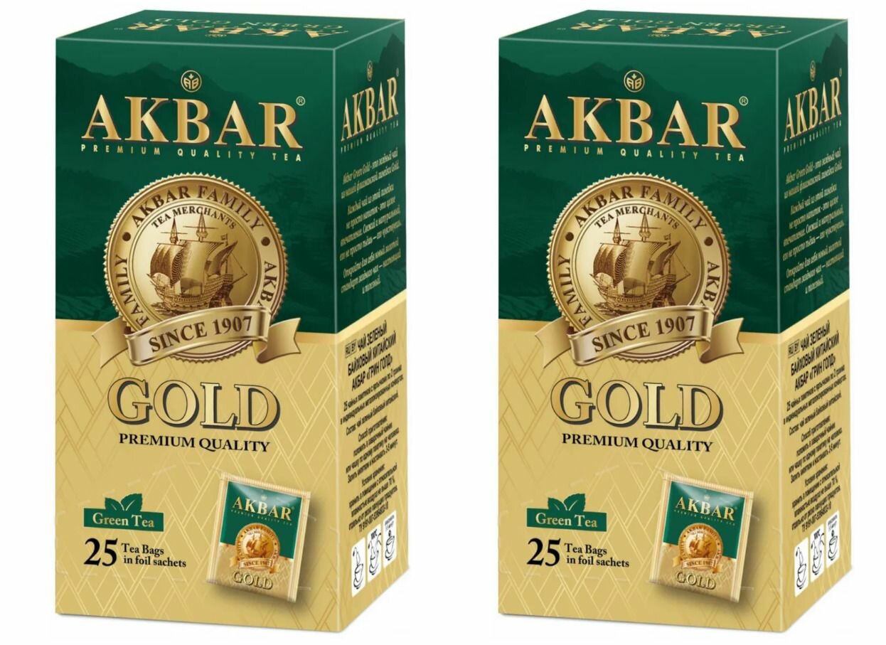 Akbar Грин Gold Чай зеленый в пакетиках, 25х2 гр, 2 уп