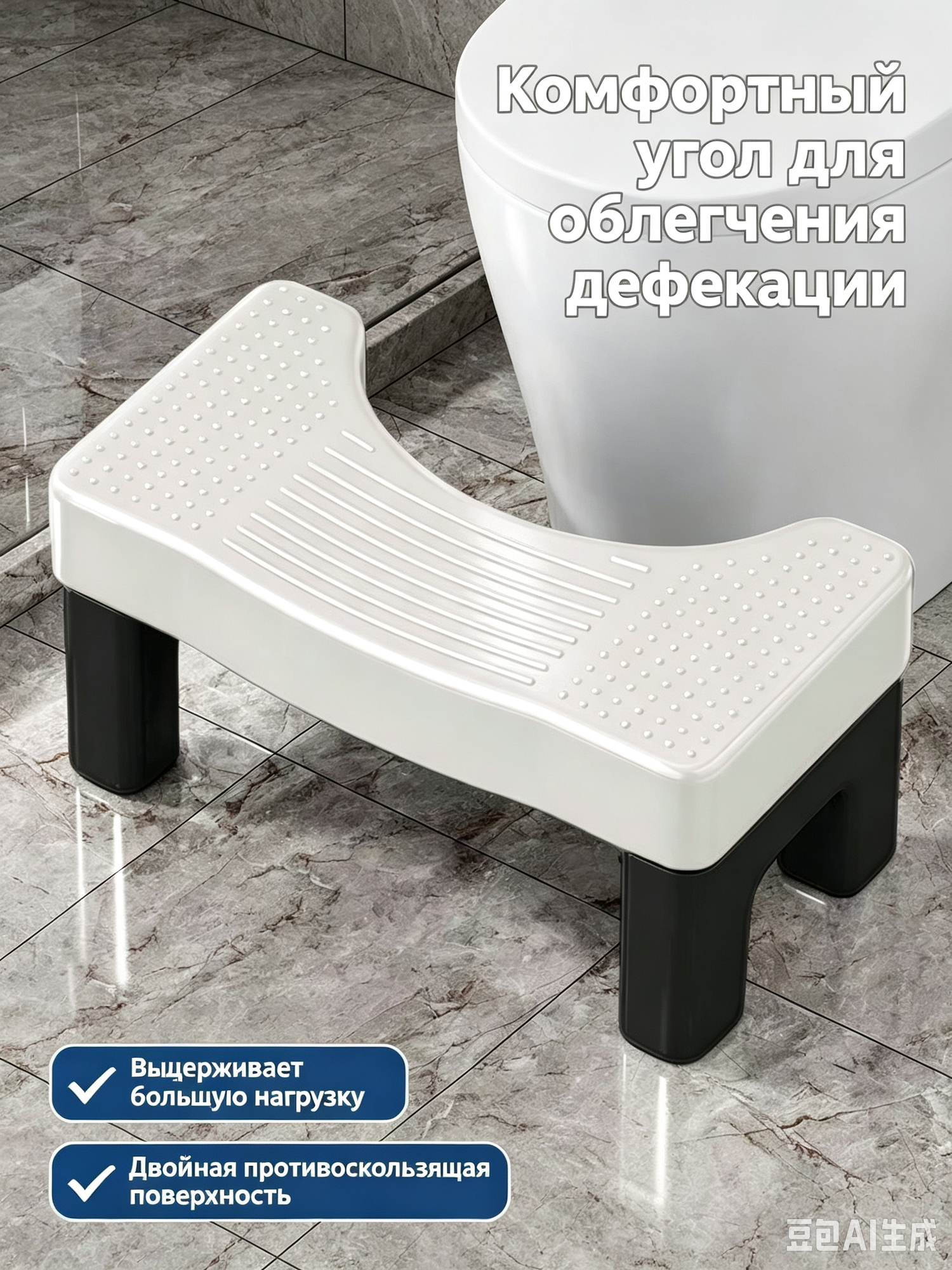 Противоскользящая толстая подставка‑ступенька под ноги для унитазааксессуар в ванную для детей и беременных женщинбелое